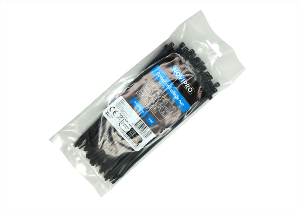 NOVIPRO - Collier de serrage noir 3,6x200 (sachet x 100) NOVIPRO | CDL ELEC