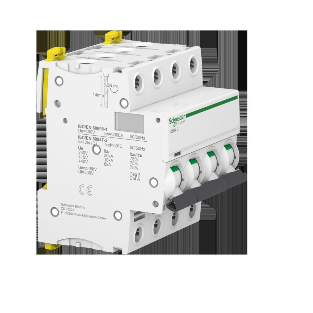SCHNEIDER ELECTRIC - ACTI9 disjoncteur ic60N 4P 63A COURBE D SC Réf A9F75463 | CDL-ELEC