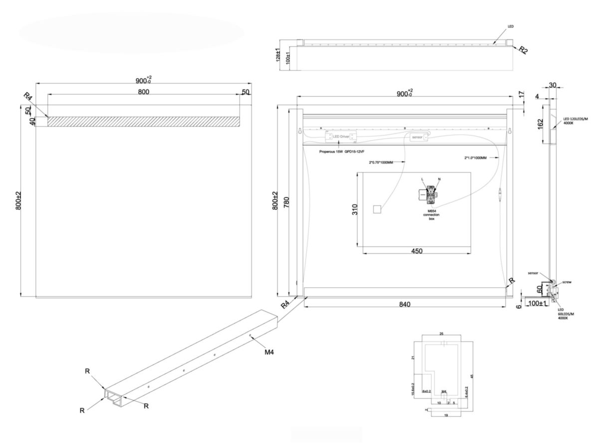 Alterna Miroir Alterna Dubai éclairage Led Avec Tablette En Verre 90